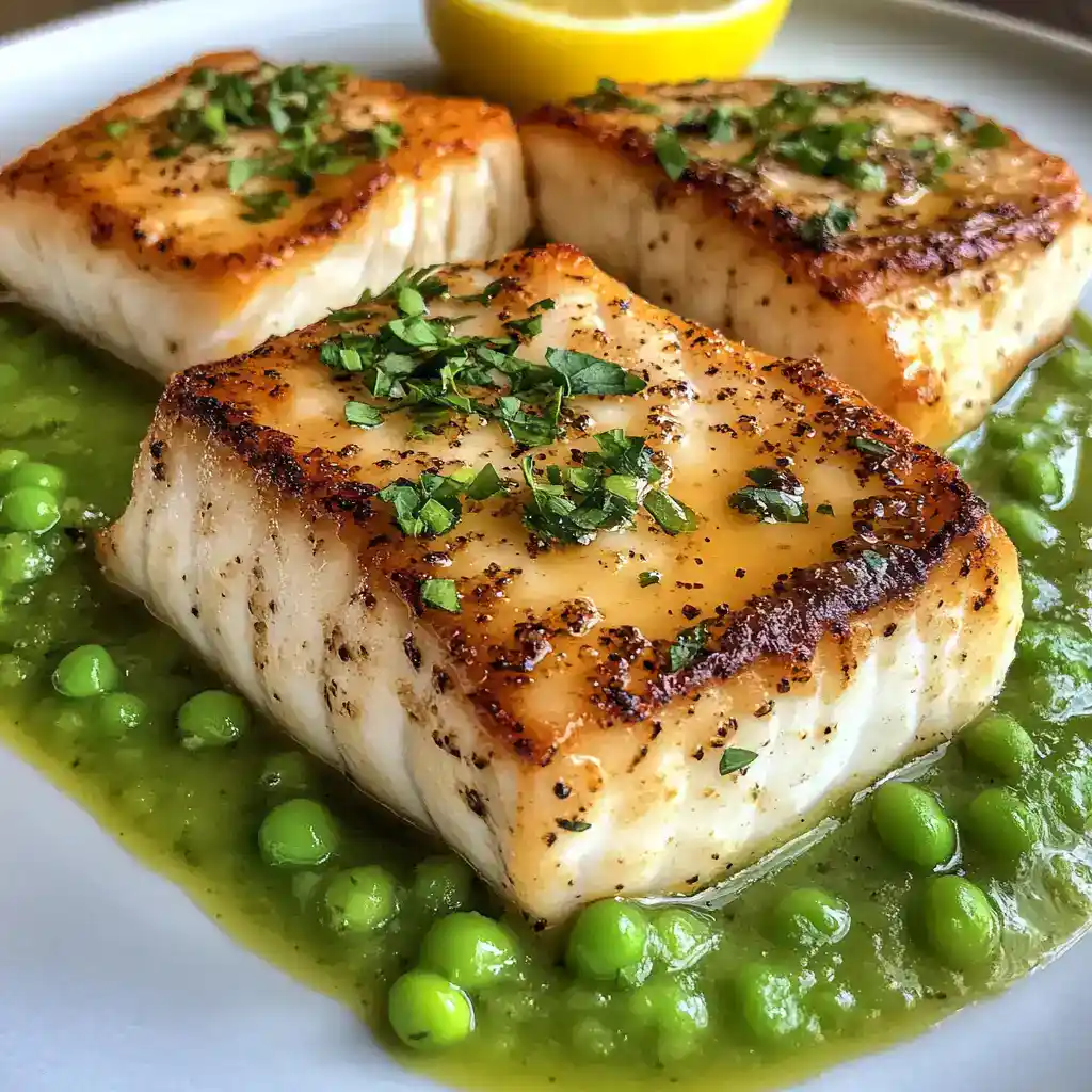 Brown Butter Halibut with Spring Pea Puree Recipe Recipe By Mia