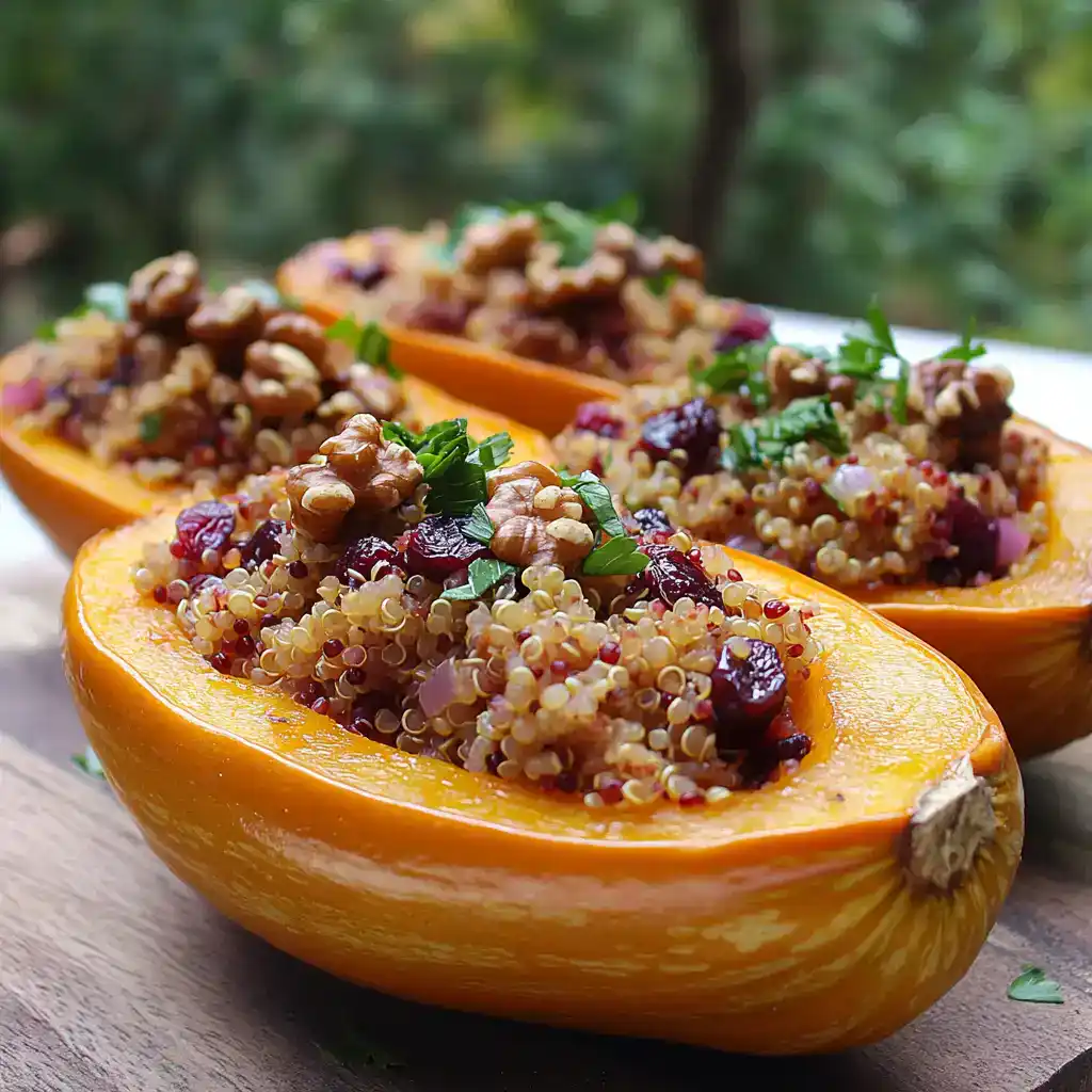 Stuffed Butternut Squash with Cranberry Walnut Quinoa Recipe | Meal Mia
