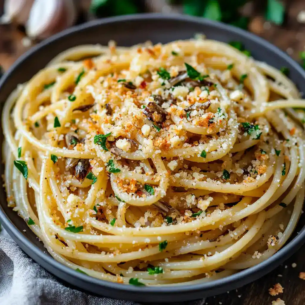Anchovy Pasta Recipe - Garlic Breadcrumbs Italian Pasta