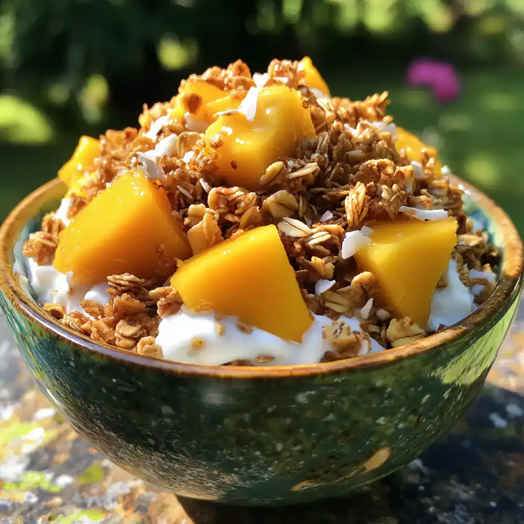 Mangoes with Coconut Granola Recipe | Meal Mia