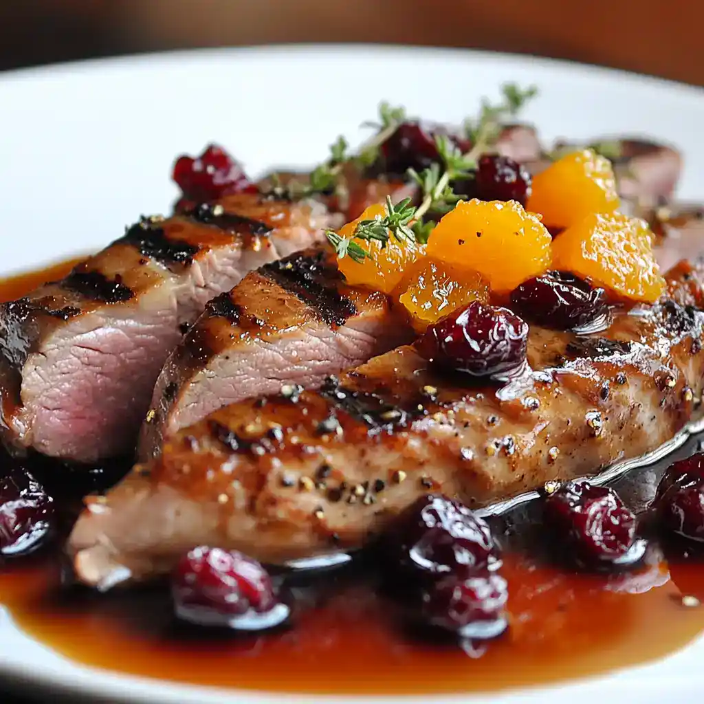 Pan-Seared Duck Breast with Orange-Cranberry Gastrique Recipe