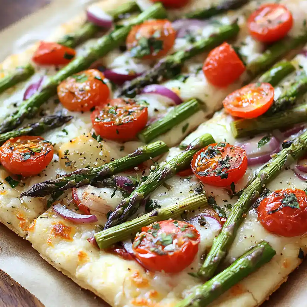 Roasted Garlic and Spring Vegetable Flatbread Recipe | Meal Mia